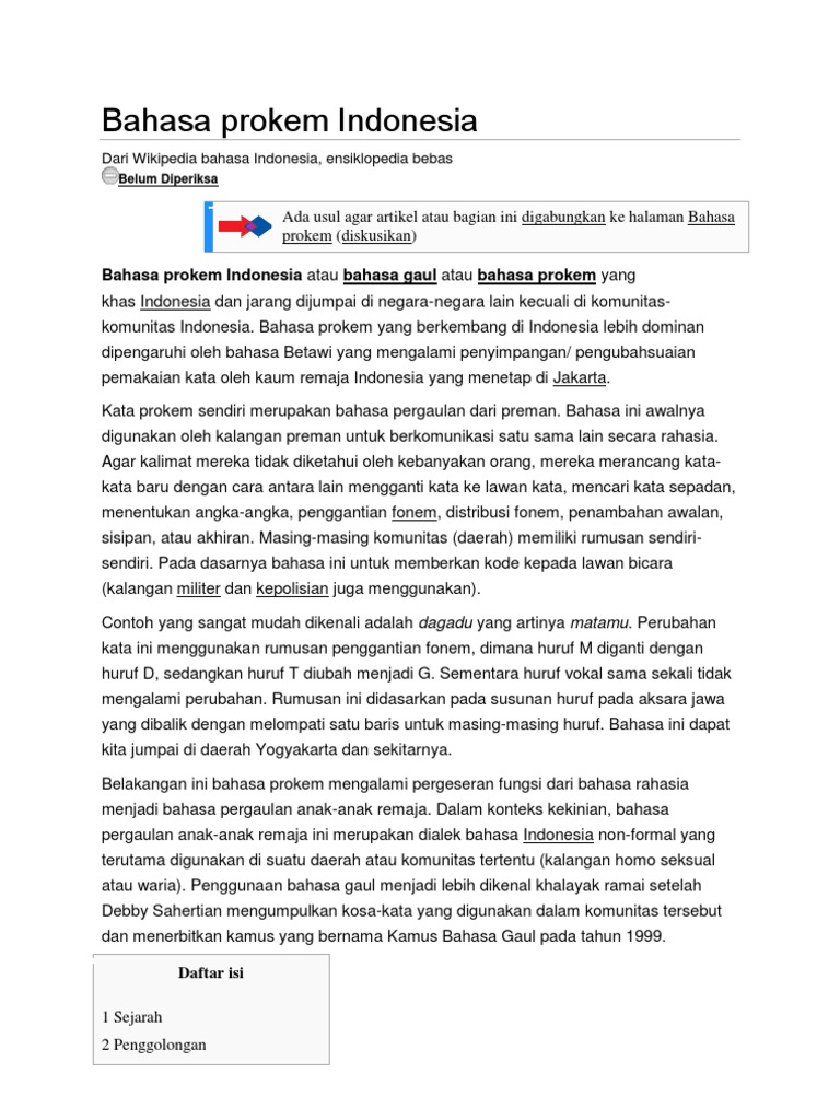 Bahasa Prokem Indonesia | PDF