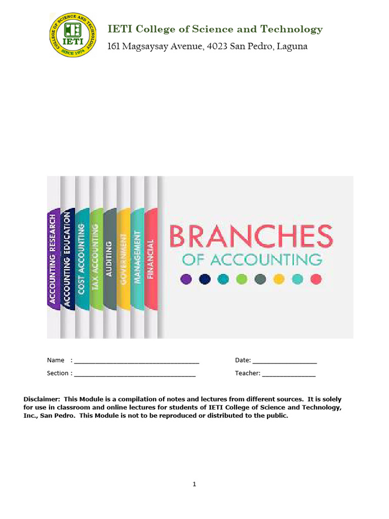 Module 2 - Basics of Acctg - Branches of Acctg | PDF | Audit | Accounting