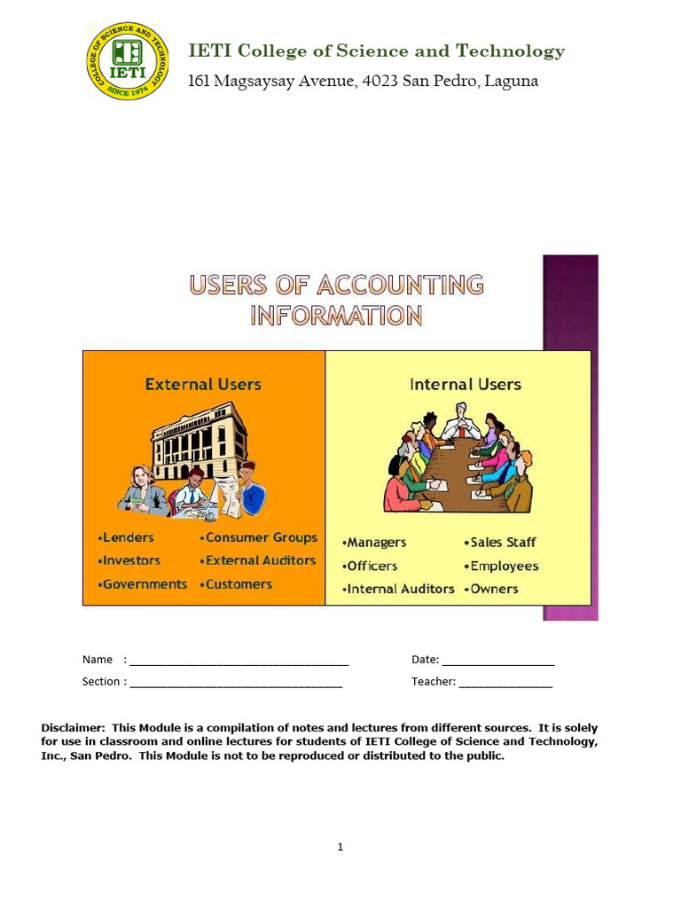 Module 3 - Basics of Acctg - Users of Accounting Information | PDF ...