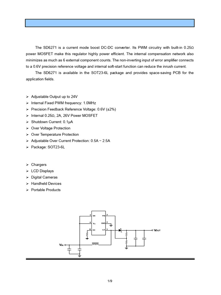 DC DC Boost SD6271 VImin 2.6v VOmax 12v | PDF | Amplifier | Mosfet