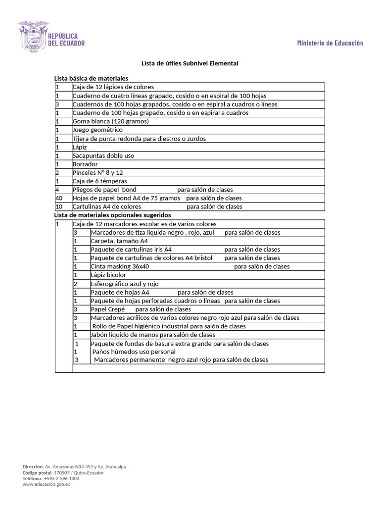 Lista de Útiles Escolares 2025-2026 | PDF | Cuaderno | Implementos de ...
