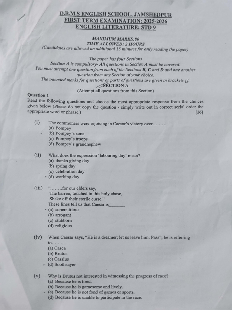 English Literature Test Paper | PDF