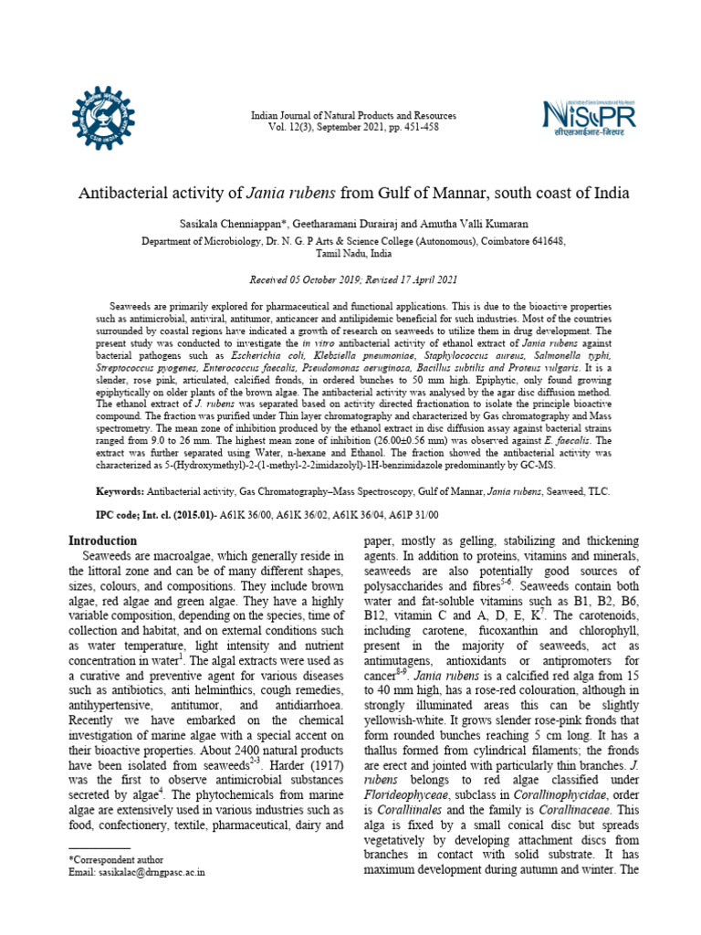 Antibacterial Properties of Jania rubens | PDF | Bacteria | Antimicrobial