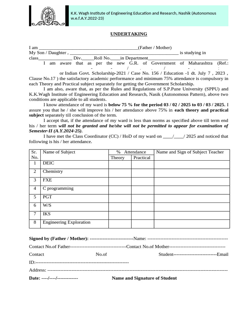 Undertaking by Student _Parent_2024-25 | PDF
