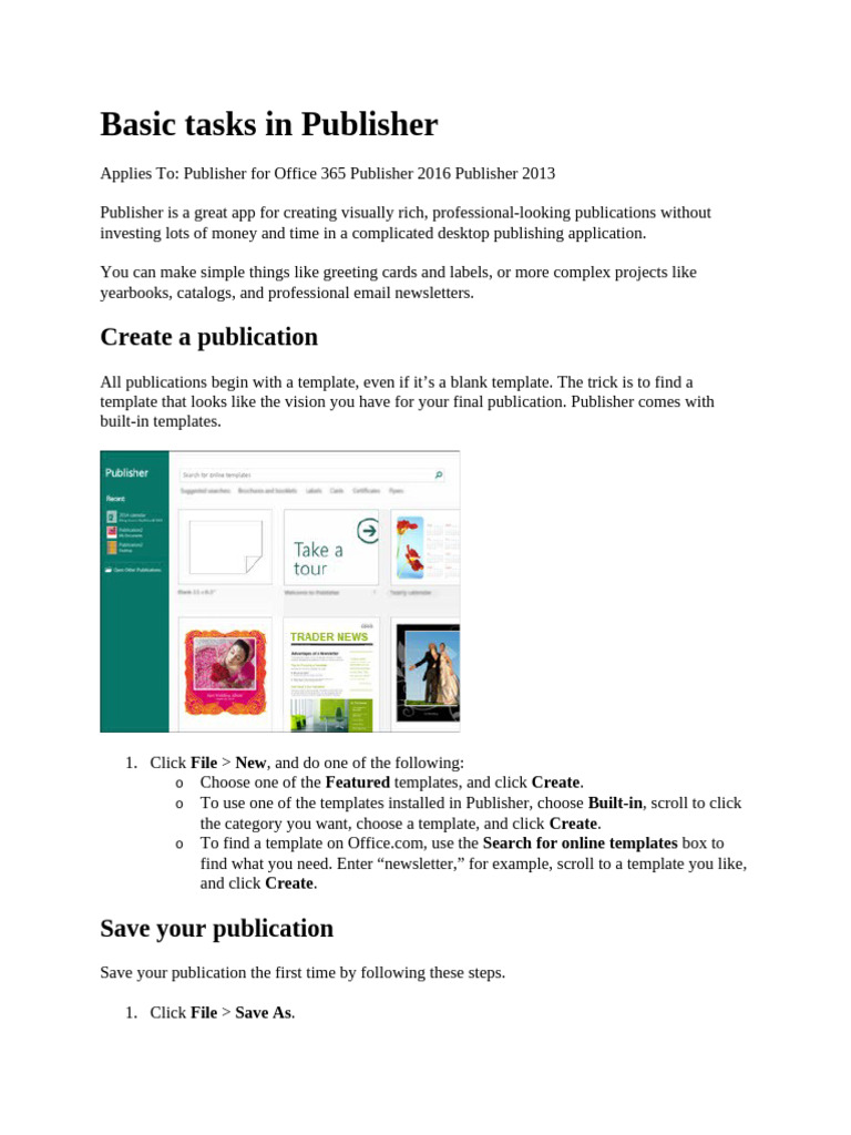 Basic Tasks in Publisher | PDF | Microsoft Windows | System Software