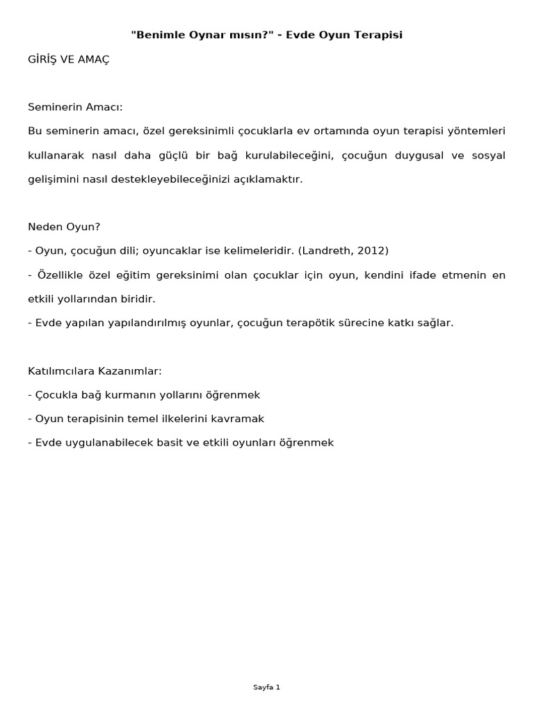 Benimle Oynar Misin Seminer | PDF