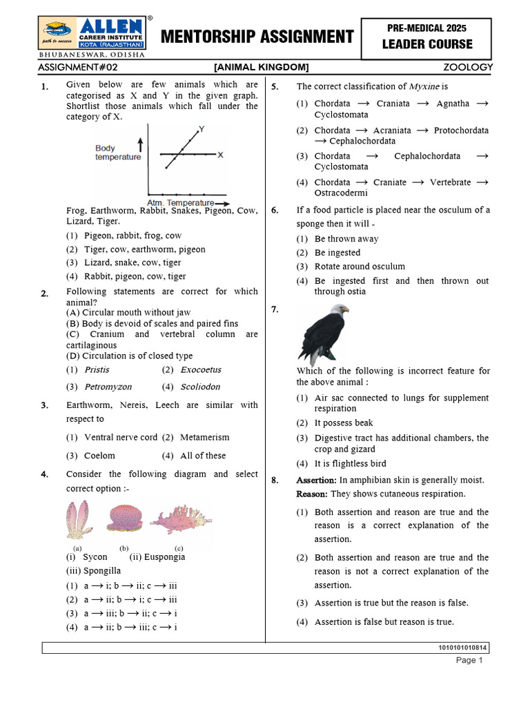Zool Assignment#02 Animal Kingdom 11.02.2025 SC | PDF | Vertebrates ...