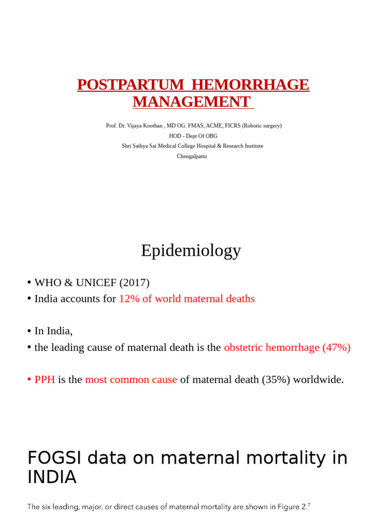 PPH Management - Vijaya Koothan | PDF | Childbirth | Maternal Death