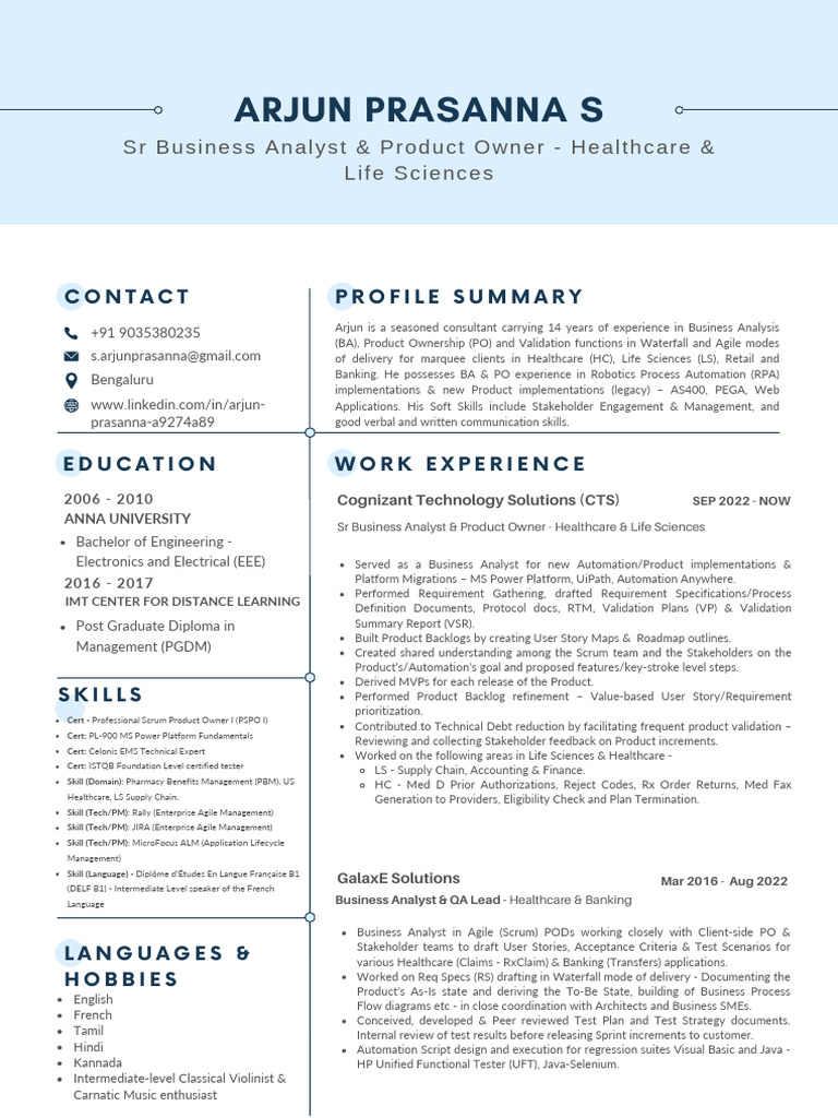Arjun+Prasanna+S One-Pager+CV | PDF | Scrum (Software Development) | Agile Software Development
