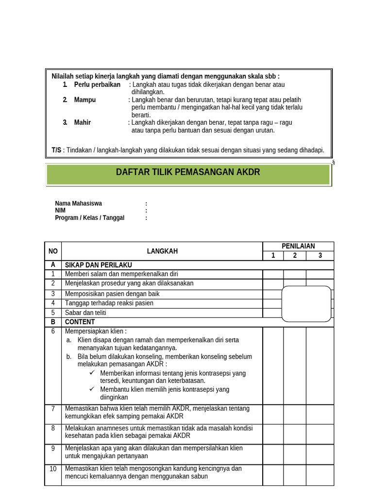 Penilaian Kinerja Pemasangan AKDR | PDF