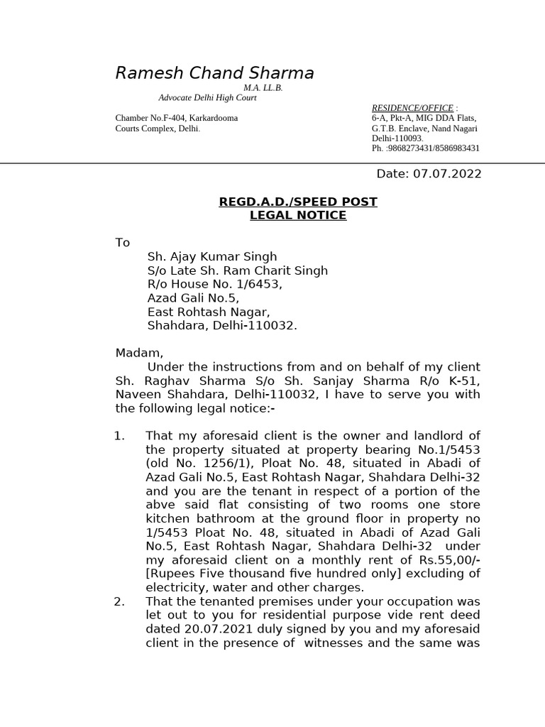 Raghav Shara Evication LN | PDF | Leasehold Estate | Lease