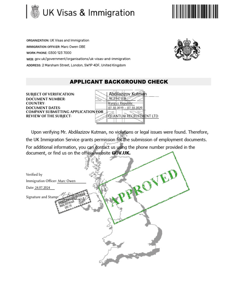Applicant Background Check For Abdilazizov Kutman | PDF