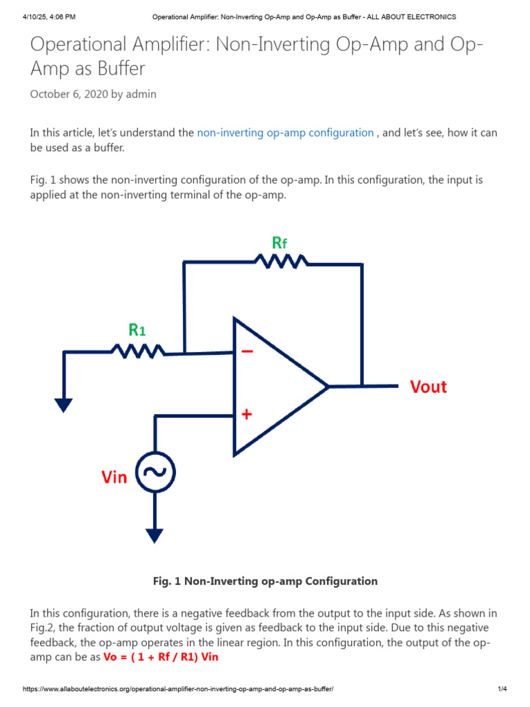 Non-Inverting Op-Amp as Buffer Explained | PDF | Operational Amplifier ...
