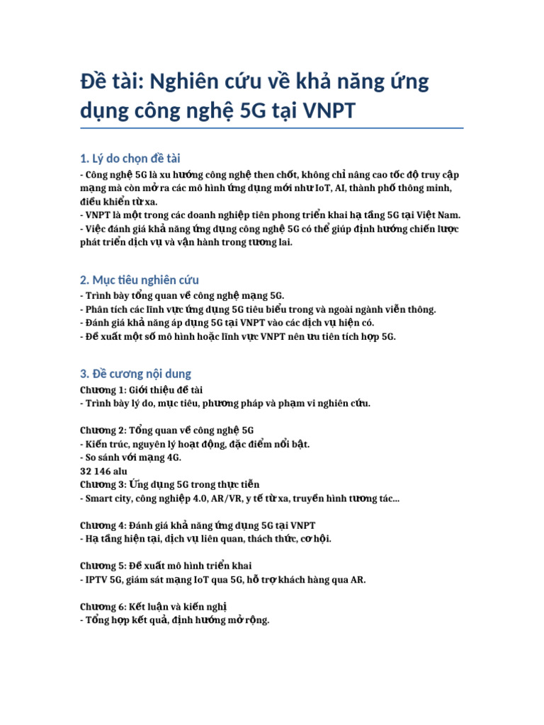 De Tai Nghien Cuu Ung Dung 5G Tai VNPT | PDF