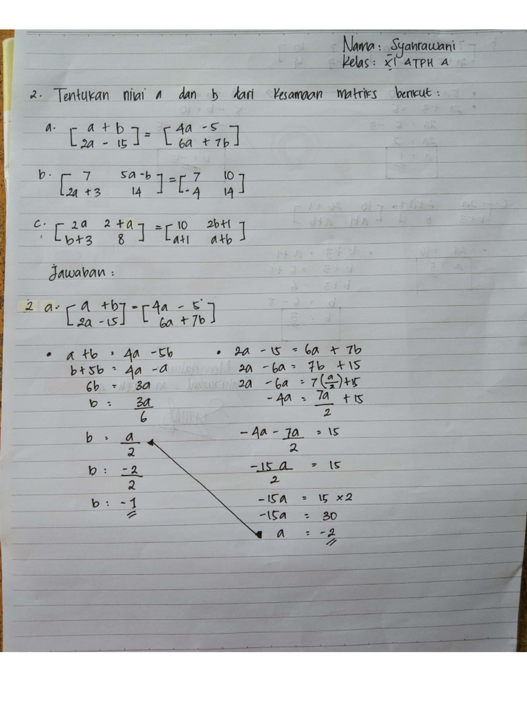 Tugas MTK, Kesamaan Matriks - Syahrawani, XI ATPH A | PDF