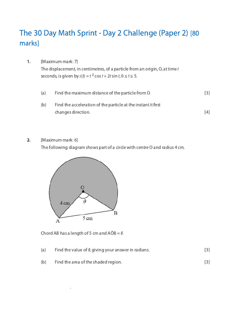 The 30 Day Math Sprint - Day 2 Challenge Paper 2 | PDF