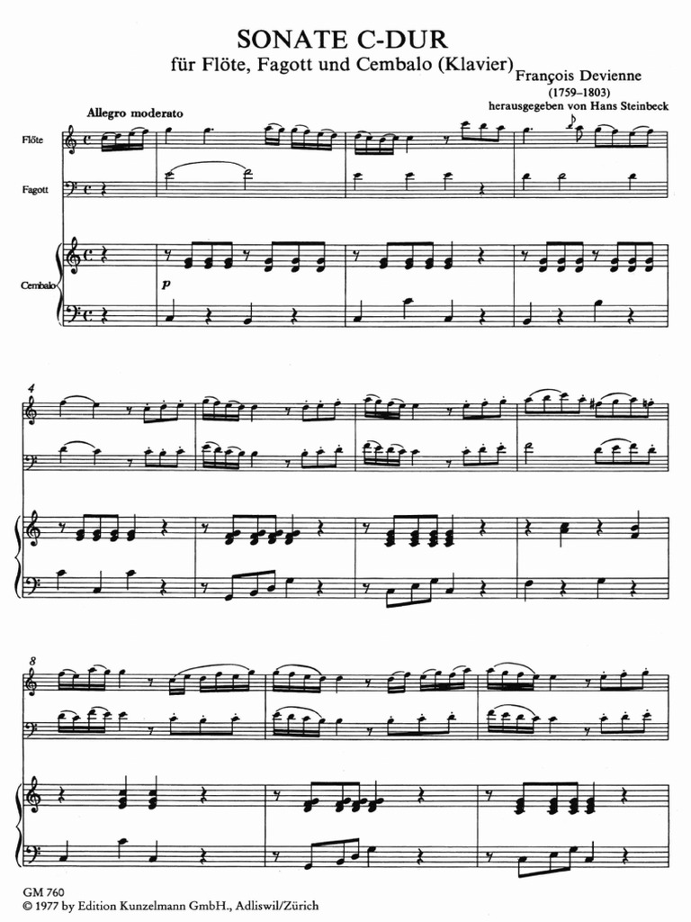 Devienne Francois - Sonata in Do Maggiore Per Flauto, Fagotto e Cembalo (Pianoforte) | PDF