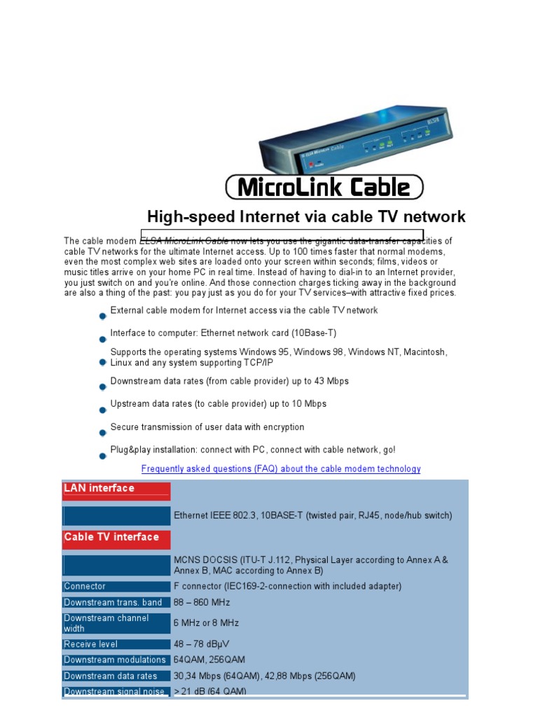 ELSA Cable Modem - UK | PDF | Computer Network | Internet Access