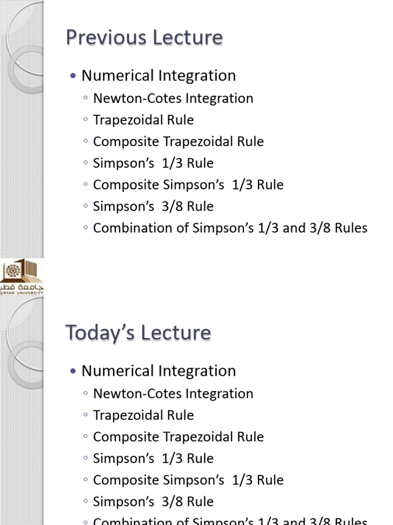 GENG 300 Lecture 14 Numerical Differentiation and Integration 2 | PDF | Integral | Area