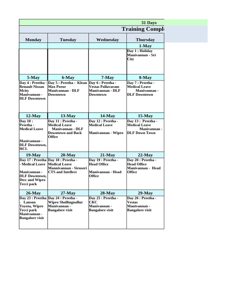 31-Day Training Schedule Overview | PDF