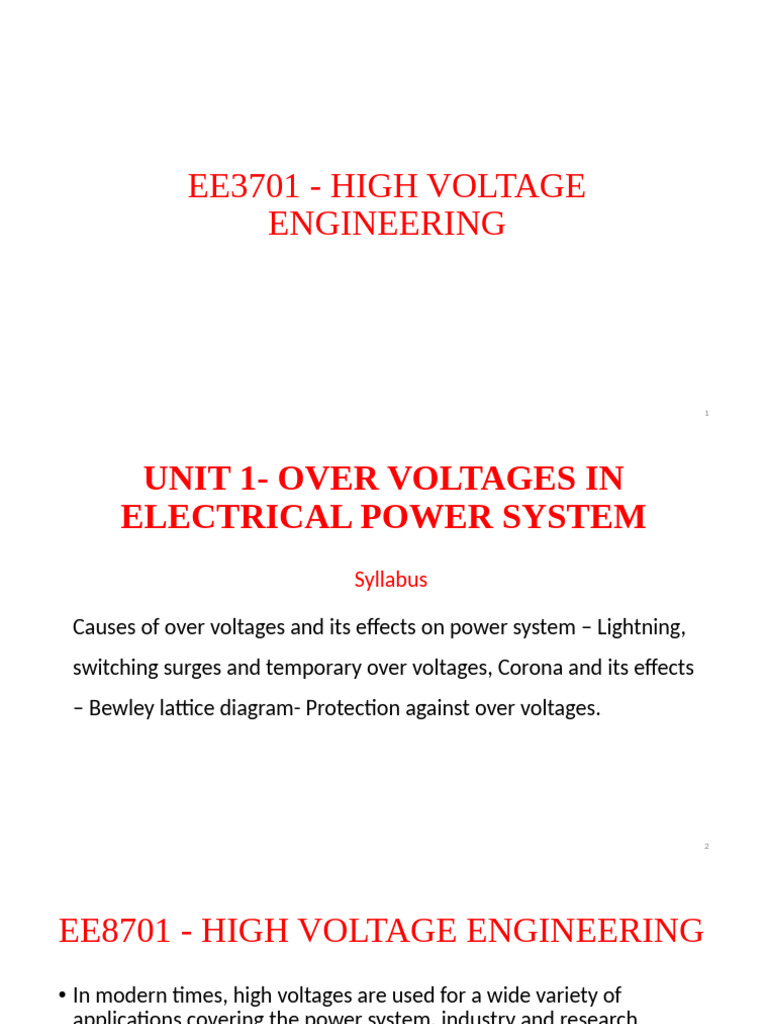 EE3701 High Voltage Engineering HVE Unit 1 | PDF | Electric Arc | Transformer