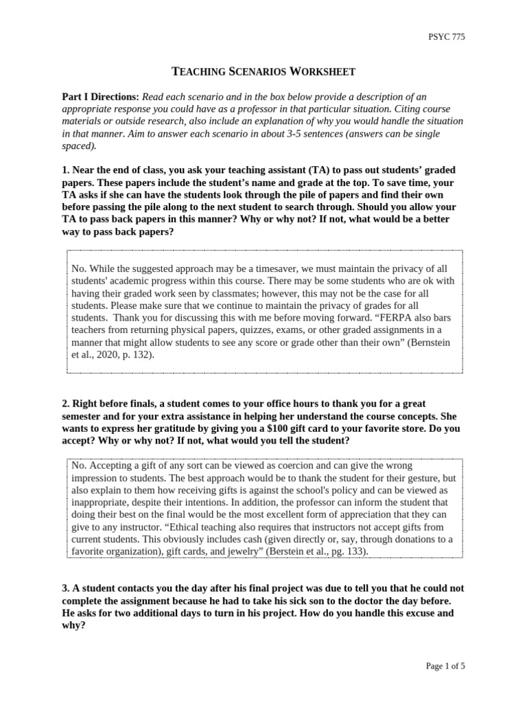 Teaching Scenarios Worksheet - Final | PDF | Apa Style | Behavioural ...
