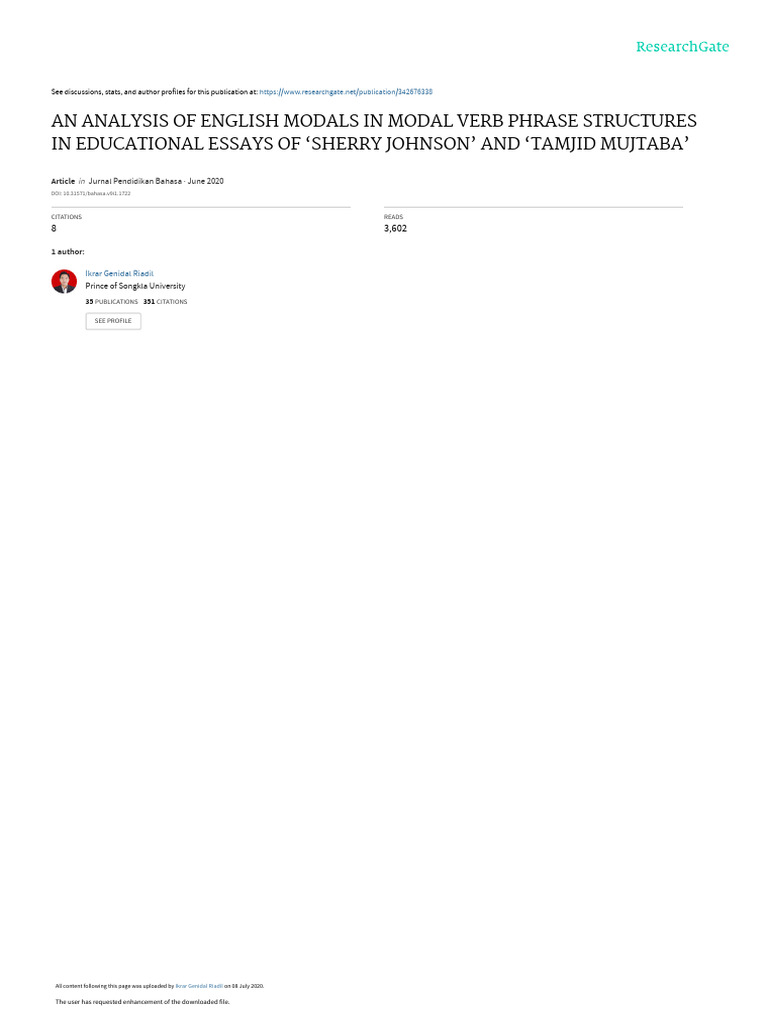 An Analysis of English Modals in Modal Verb Phrase Structures in Educational Essays of Sherry ...