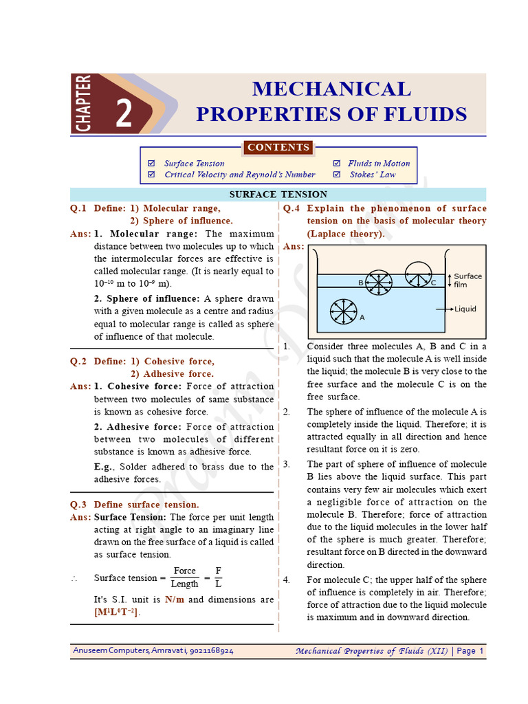 Mechanical Properties of Fluids Explained | PDF | Fluid Dynamics ...