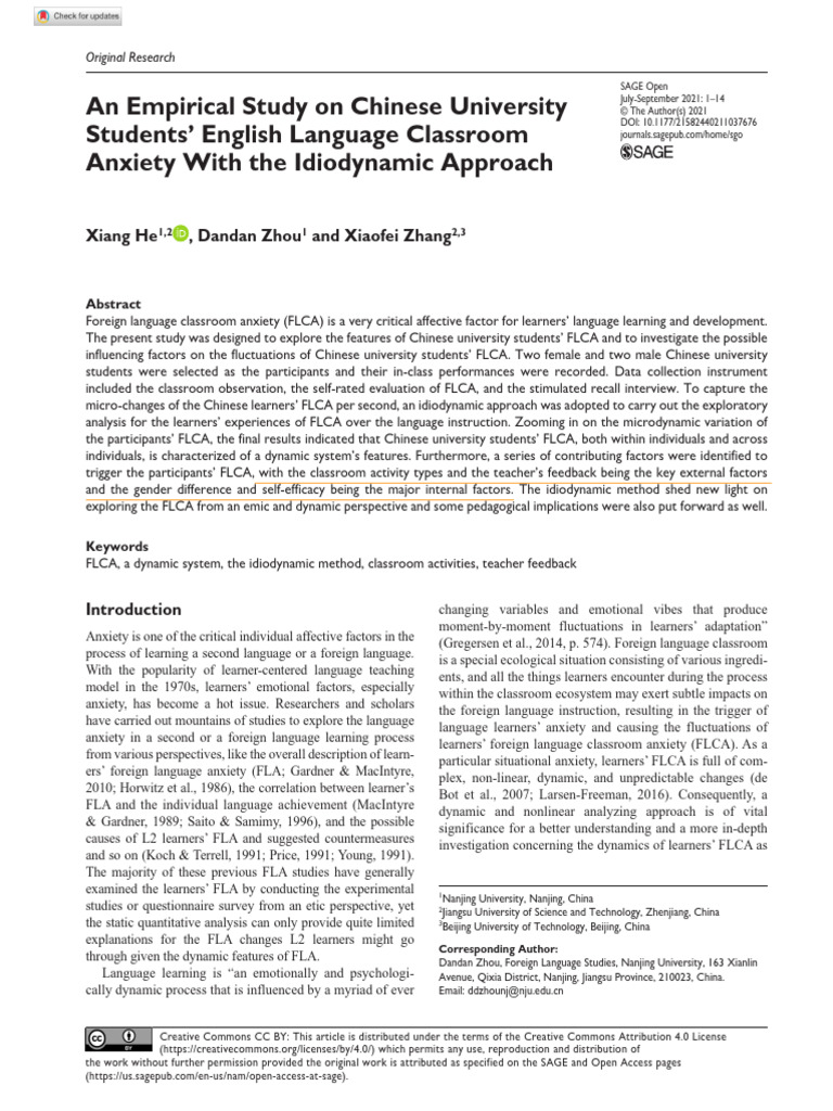 Dynamics of Language Classroom Anxiety | PDF | Second Language ...