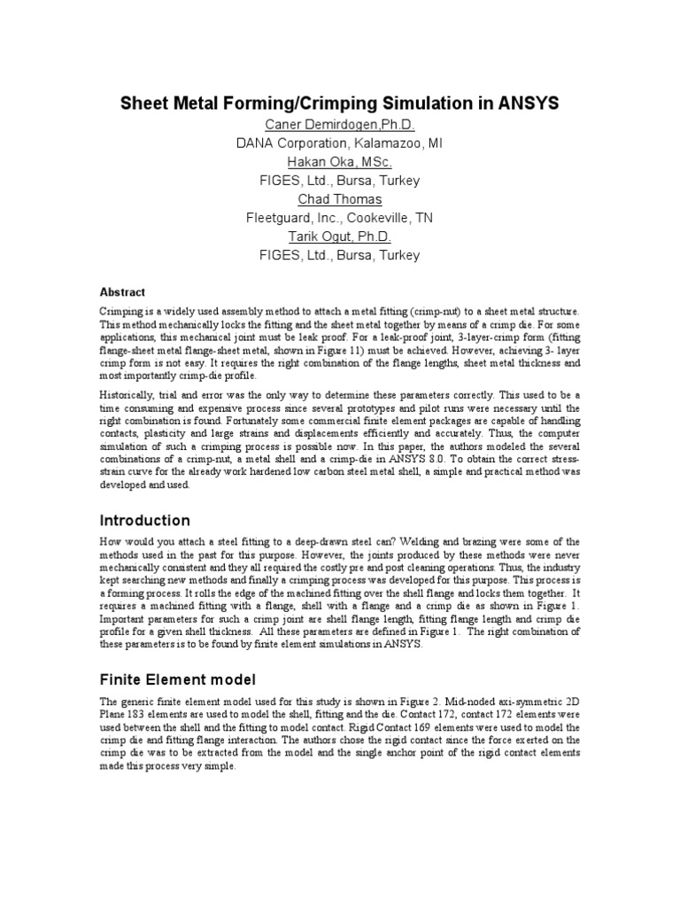 Sheet Metal FormingCrimping Simulation in ANSYS | PDF