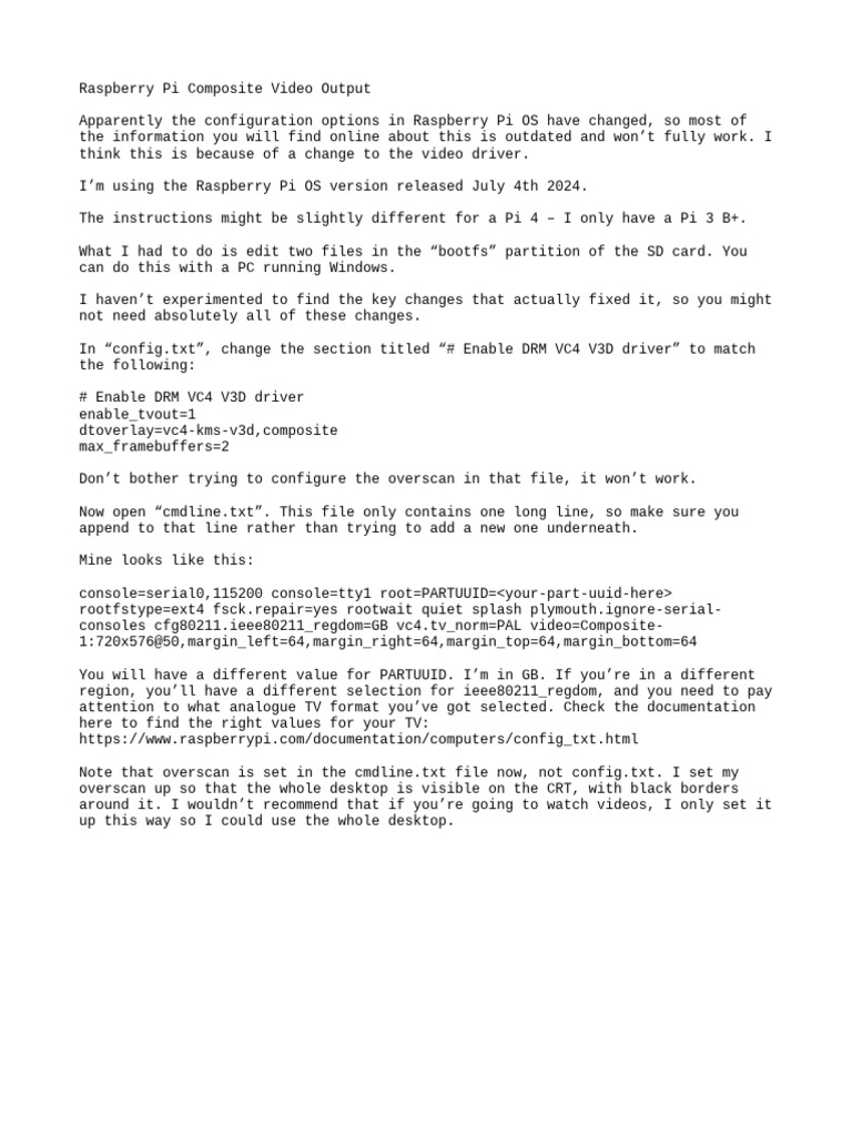 Configuring Raspberry Pi Composite Video | PDF