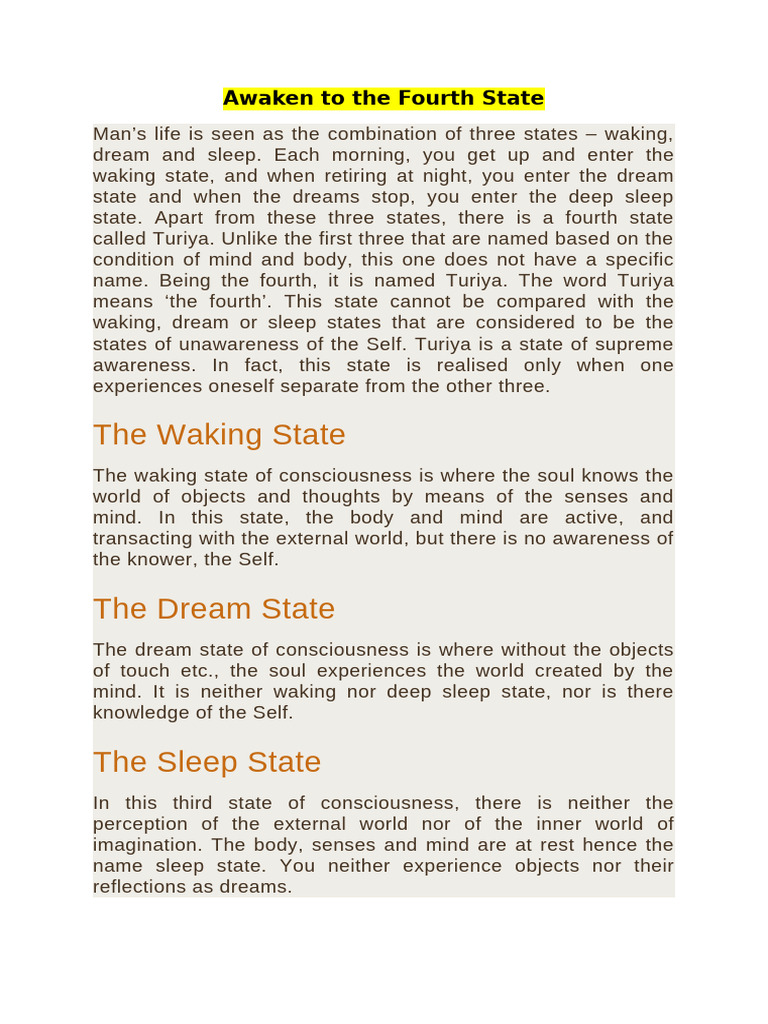 Awaken To The Fourth State | PDF