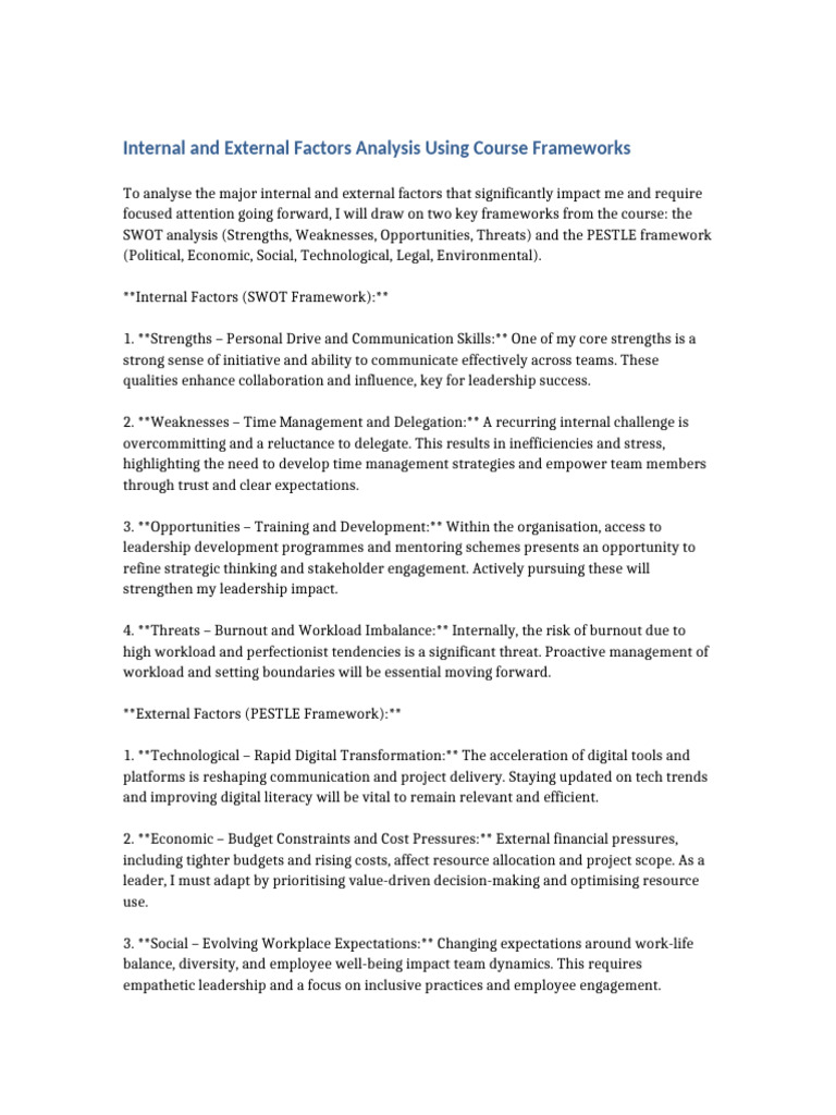 Internal and External Factors Analysis | PDF | Swot Analysis | Leadership
