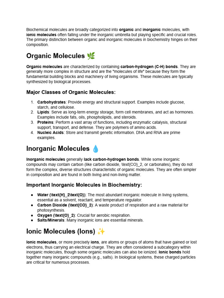 Biochemical Inorganic and Ionic and Organic Molecu... | PDF | Ion ...