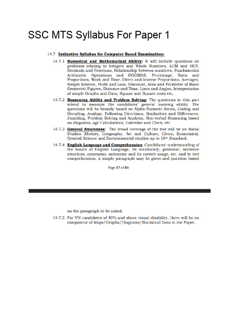 SSC MTS Syllabus For Paper 1 | PDF