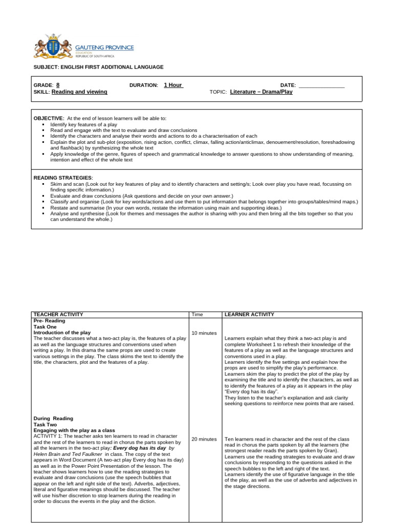 Grade 8 Drama: Every Dog Has Its Day | PDF | Reading Comprehension ...