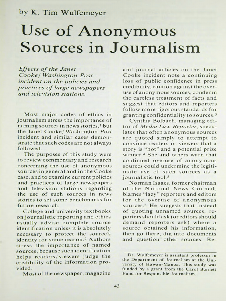 Wulfemeyer - Use of Anonymous Sources in Journalism NewspresJ 1983 ...