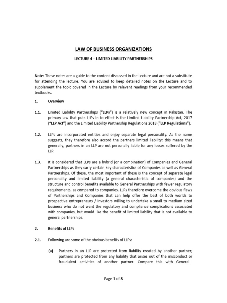 Business Law: Lecture 4 - LLPs | PDF | Limited Liability Partnership ...