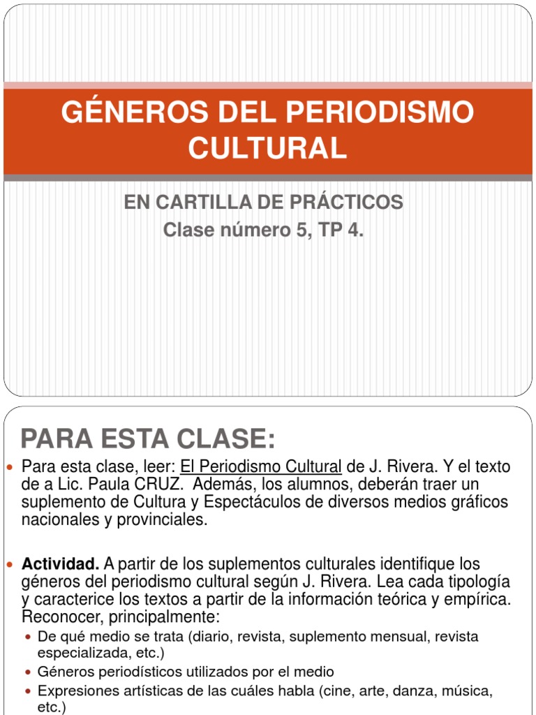 Géneros Del Periodismo Cultural - Clase Practica | PDF | Periodismo | Ensayos