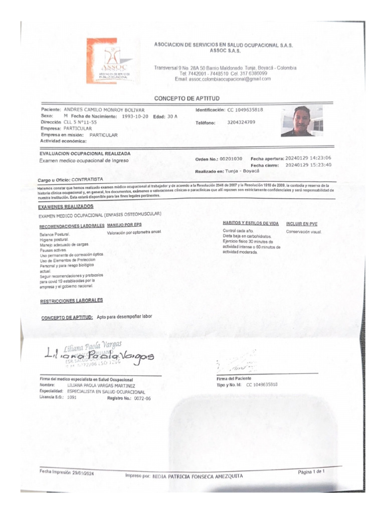 Examen Medico Andres Monroy | PDF