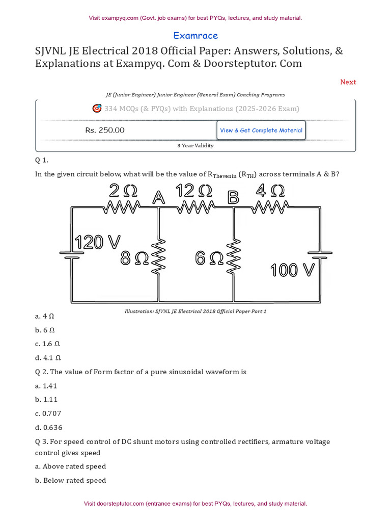 SJVNL JE Electrical 2018 Official Paper Part 1 | PDF | Amplifier ...