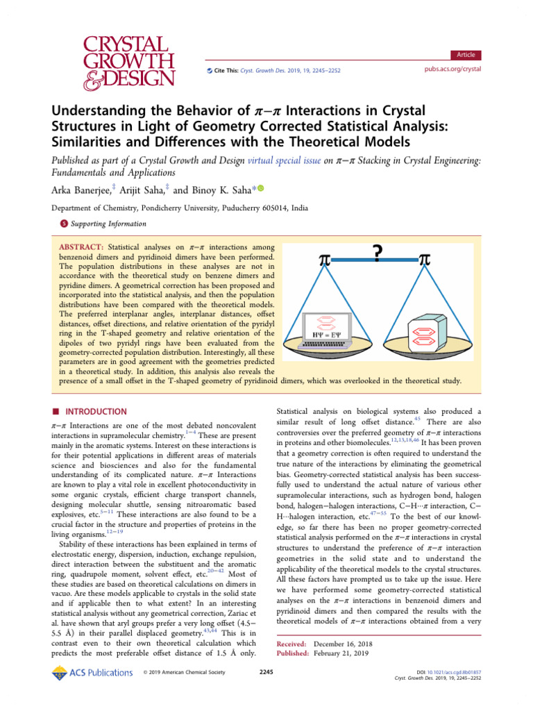 banerjee et al 2019 understanding the behavior of π π interactions in crystal structures in ...