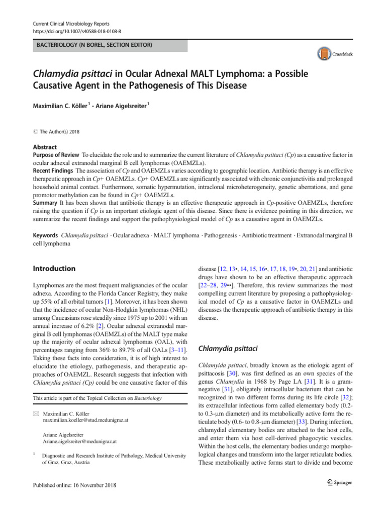 Chlamydia Psittaci in Ocular Adnexal MALT Lymphoma | PDF | Biology ...