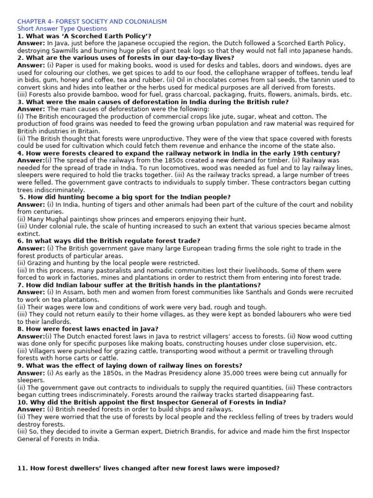 Chapter 4 Forest Society and Colonialism - Three and Five Markers | PDF ...