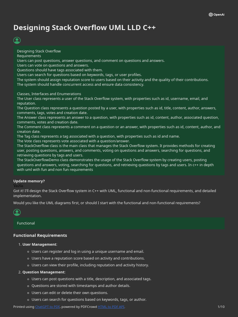 Designing Stack Overflow UML LLD C | PDF | Software Engineering | Software
