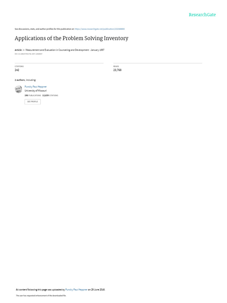 Applications of The Problem Solving Inventory | PDF