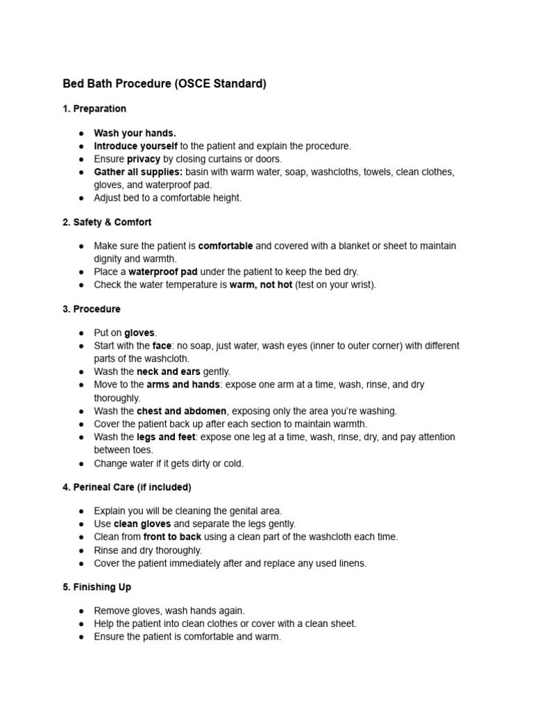 Bath Bath Osce Procedure | PDF | Bed | Toothbrush