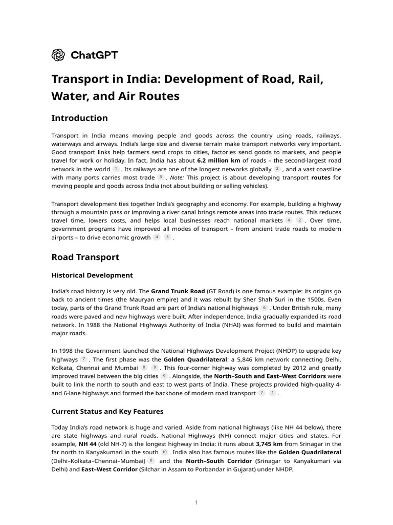 Transport in India - Development of Road, Rail, Water, and Air Routes ...
