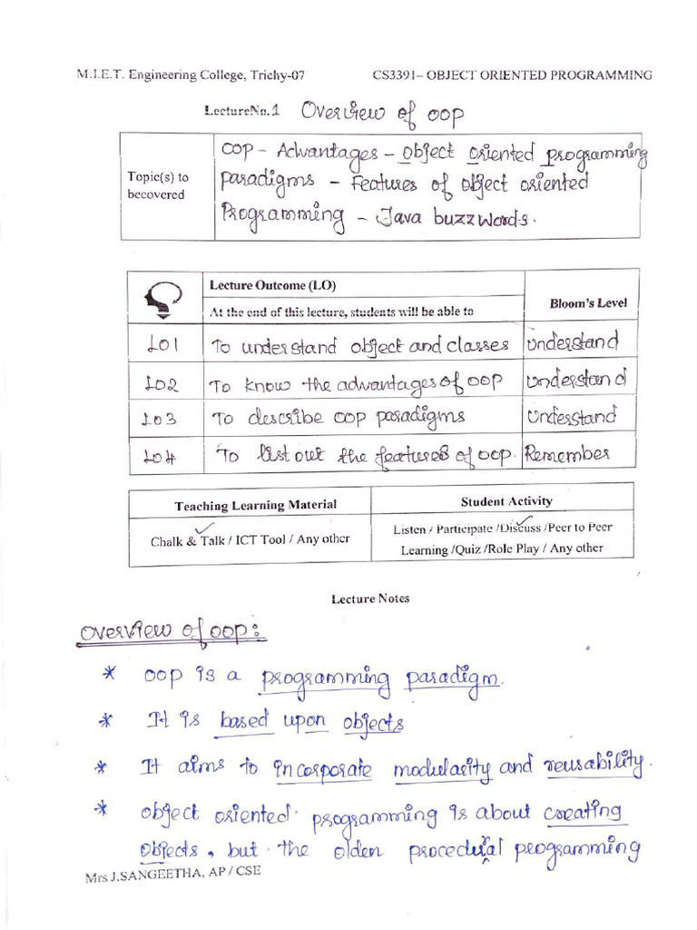 CS3391 Object Oriented Programming | PDF | Behavior Modification | Learning
