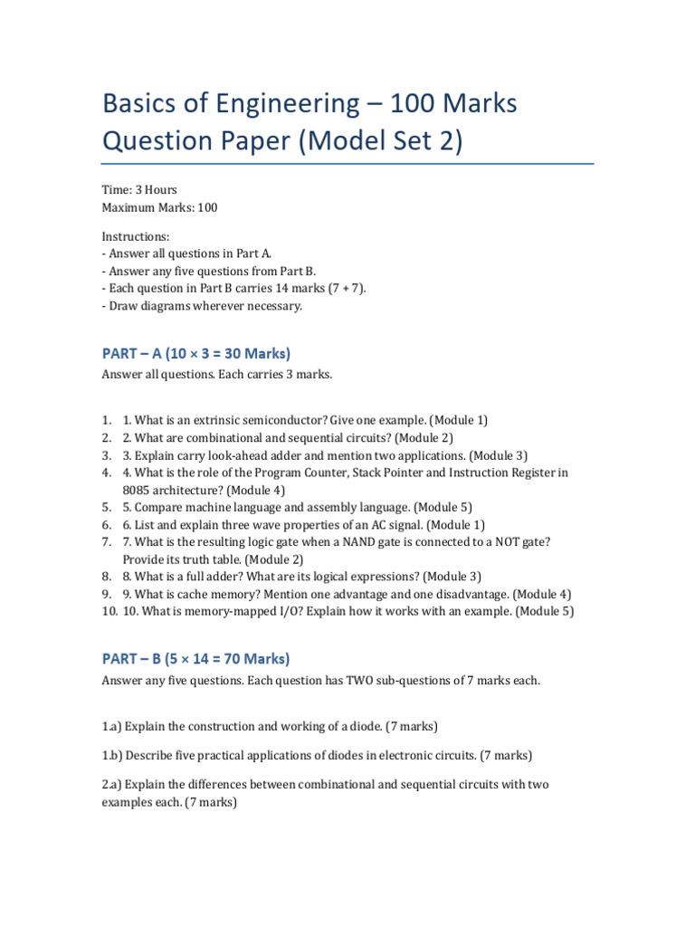 Basics of Engineering Model Question Paper Set 2 | PDF